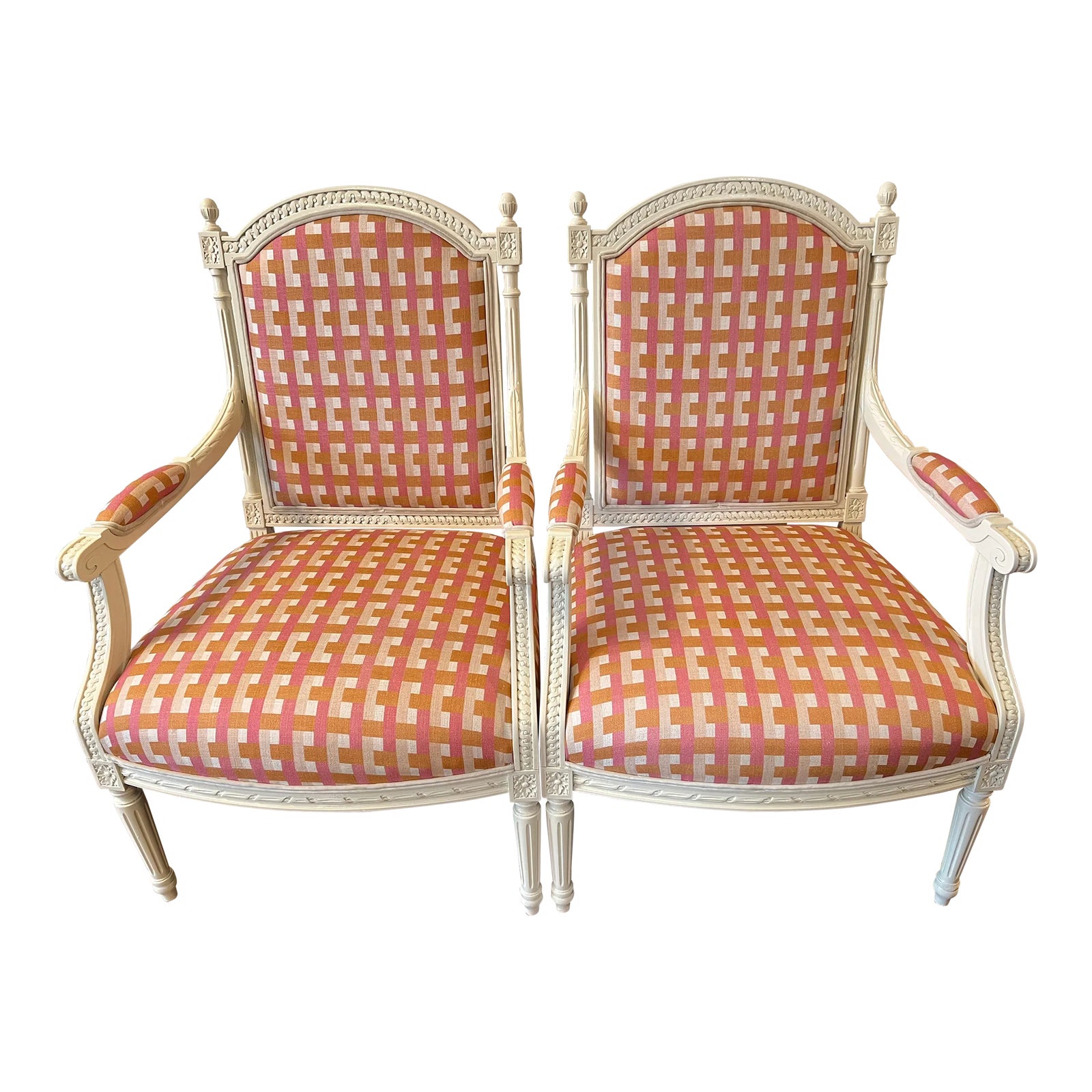 Pair of French Louis XVI Style Fauteuils Upholstered in Imogen Heath ...
