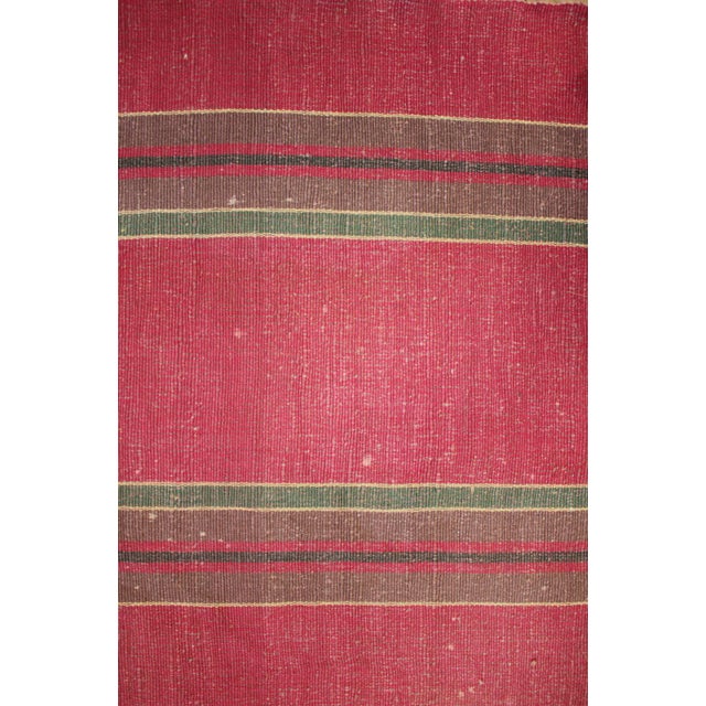 Rag Rug Vintage European Long Stair Runner Striped Red Hallway | Chairish