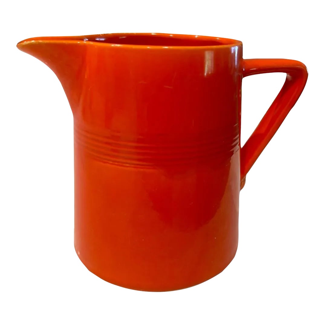 1950s Vintage Harlequin Red Pottery Pitcher | Chairish