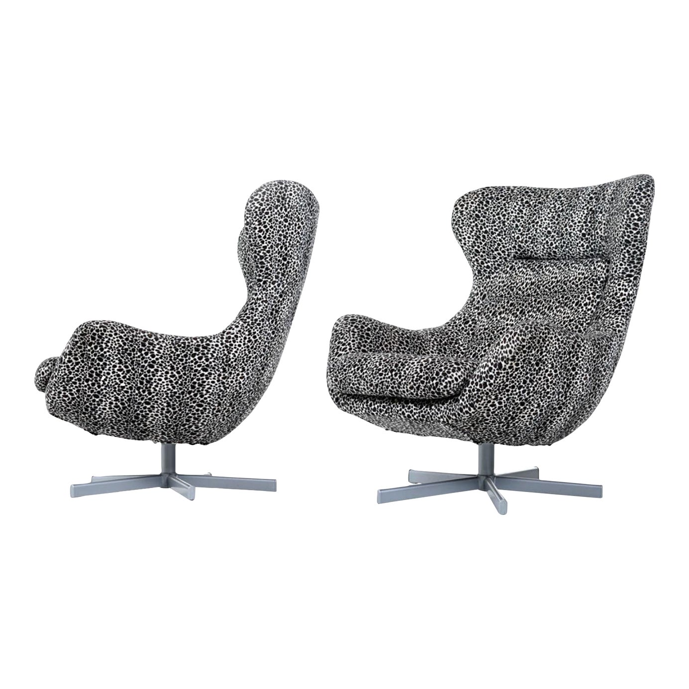 Pair of Vintage Fuzzy Leopard Arne Jacobsen Egg Chair Style Swivel ...