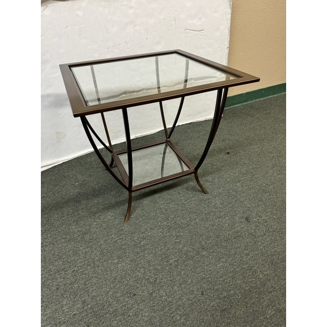 Contemporary Glass + Bronze Metal Side Table | Chairish