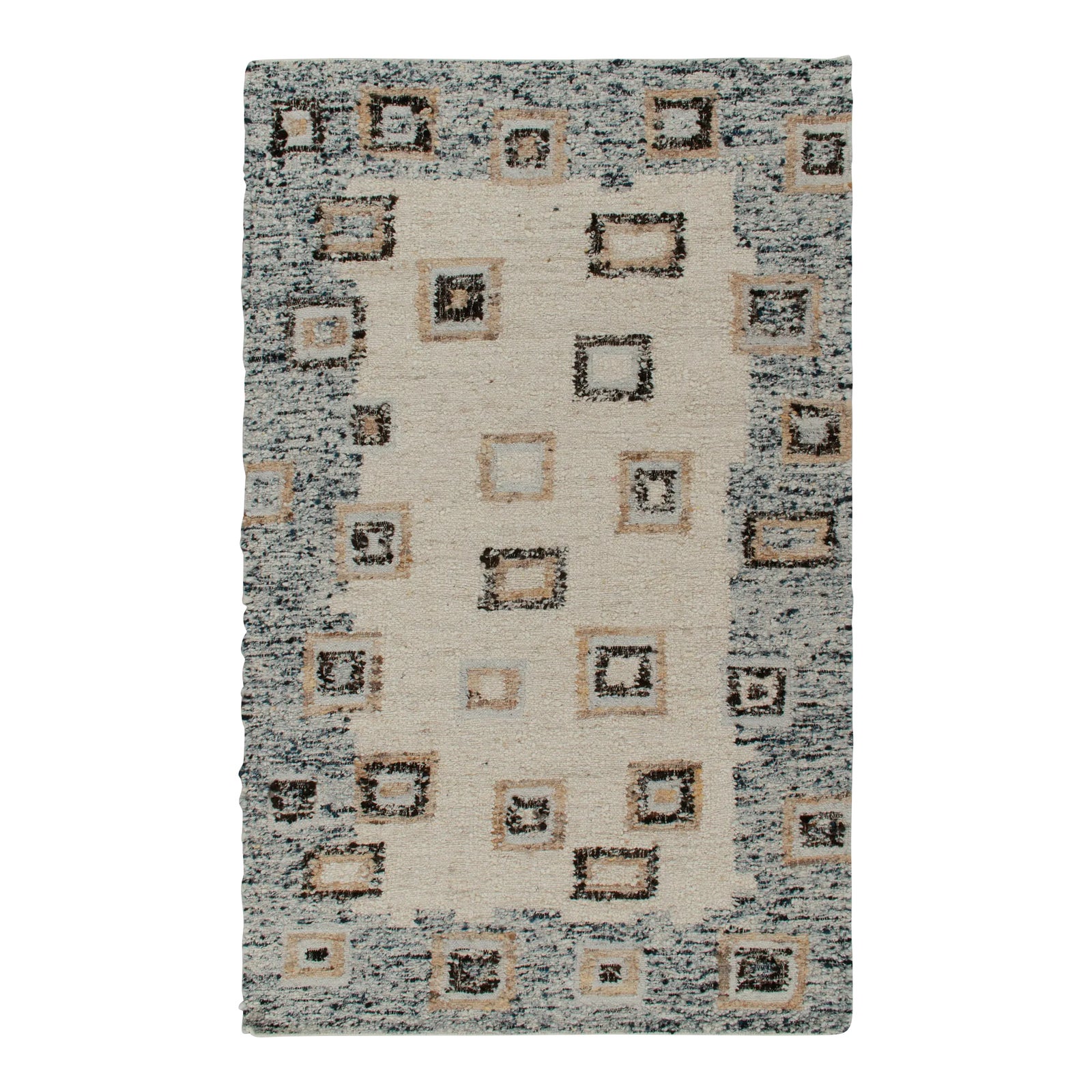 Deco Modern Kilim Rug in White, Blue Border, Geometric Patterns, by Rug ...