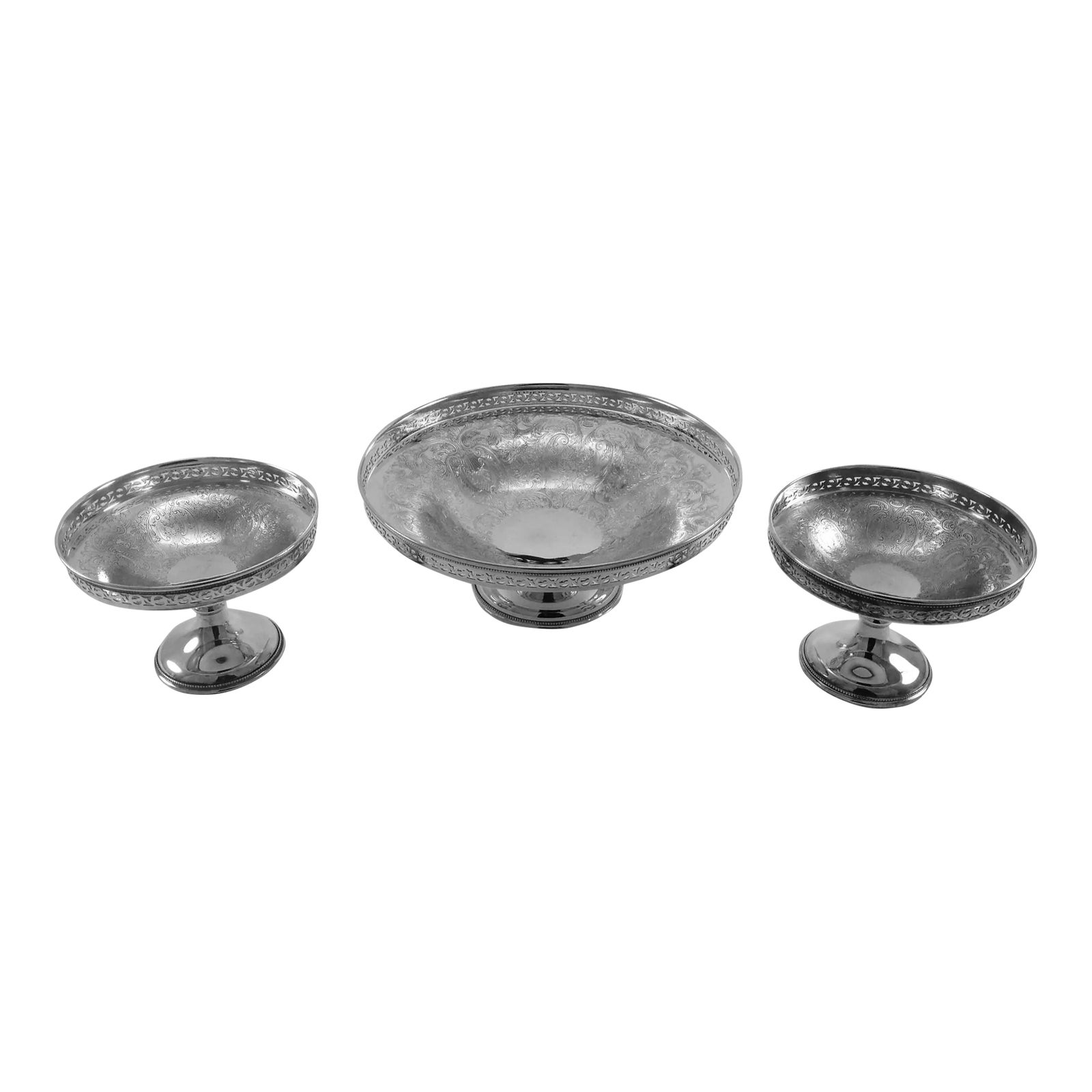 1970s New Set of 3 Silver Fruit & Sweet Dishes With Embossed Pierced ...