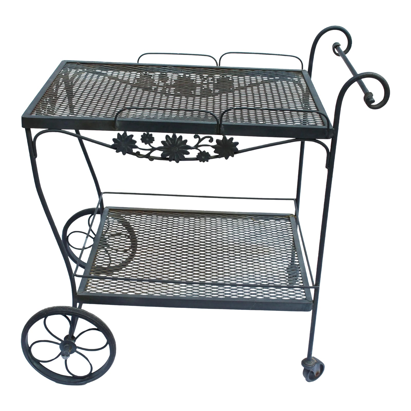 Circa 1980s Wrought Iron Bar Cart by Russell Woodard | Chairish