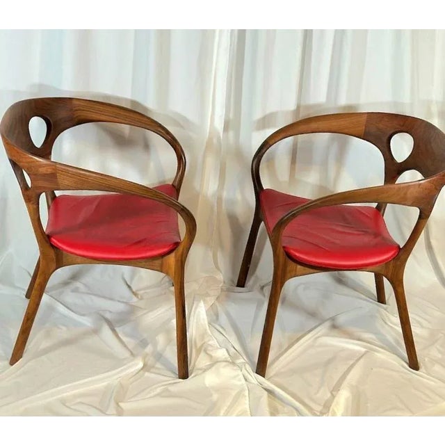 Ross Lovegrove for Bernhardt Walnut and Leather Anne Chairs- a Pair | Chairish