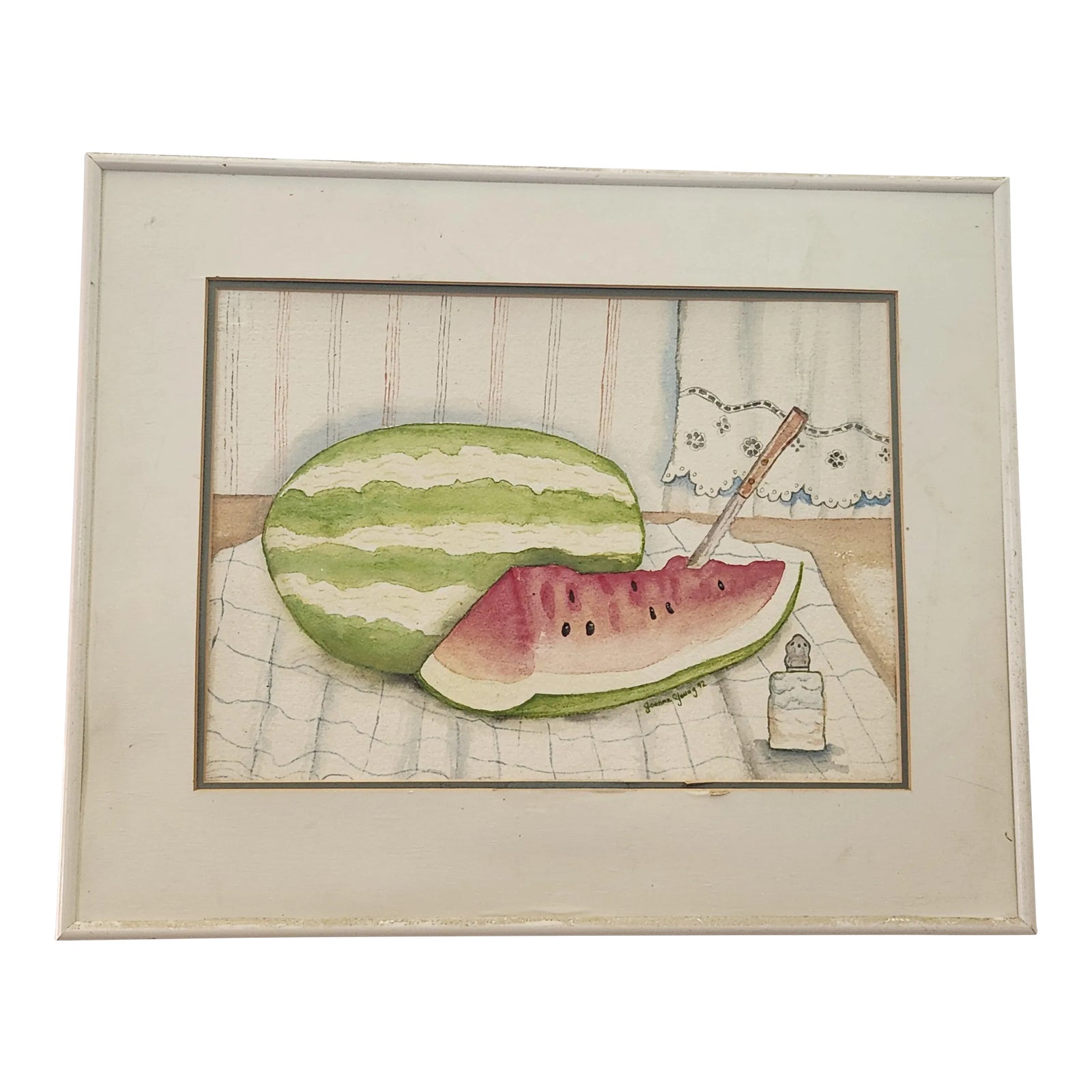 Watermelon Still Life Late 20th Century Watercolor Painting, Framed ...