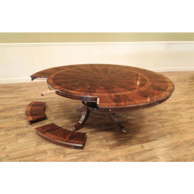 Round Expanding Dark Mahogany Dining & Poker Table with Two Leaf ...