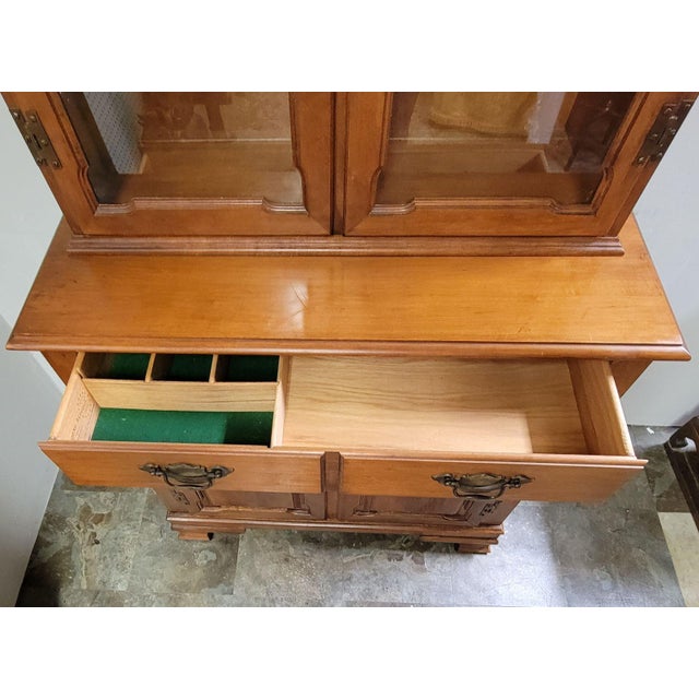 American Solid Rock Maple Stepback China Cabinet Cupboard | Chairish