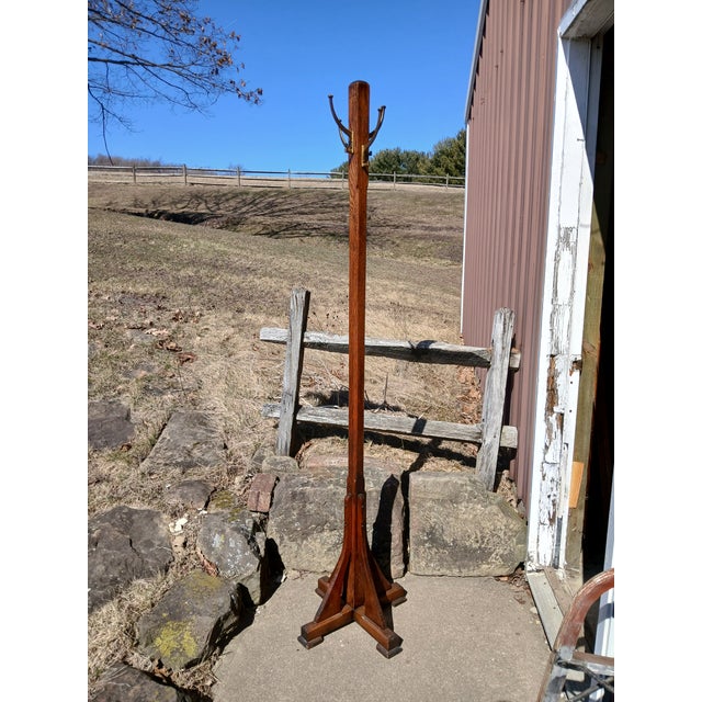 Antique Mission Arts and Crafts Hall Tree Hat Coat Rack Stand Quarter ...
