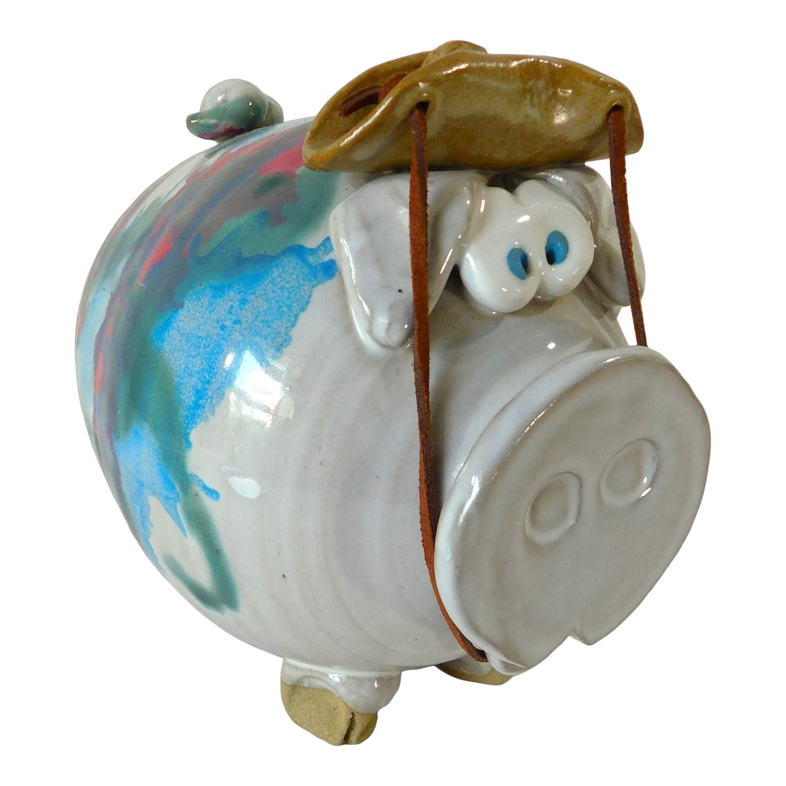 Vintage Whimsical Artist Signed Glazed Stoneware Figural Cowboy Piggy ...
