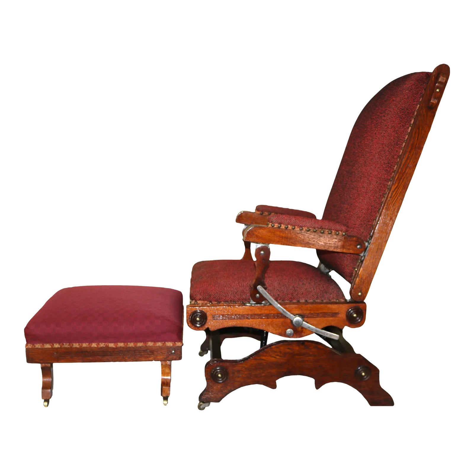 Antique Restored Victorian Upholstered Oak & Cast Iron Platform Rocker ...