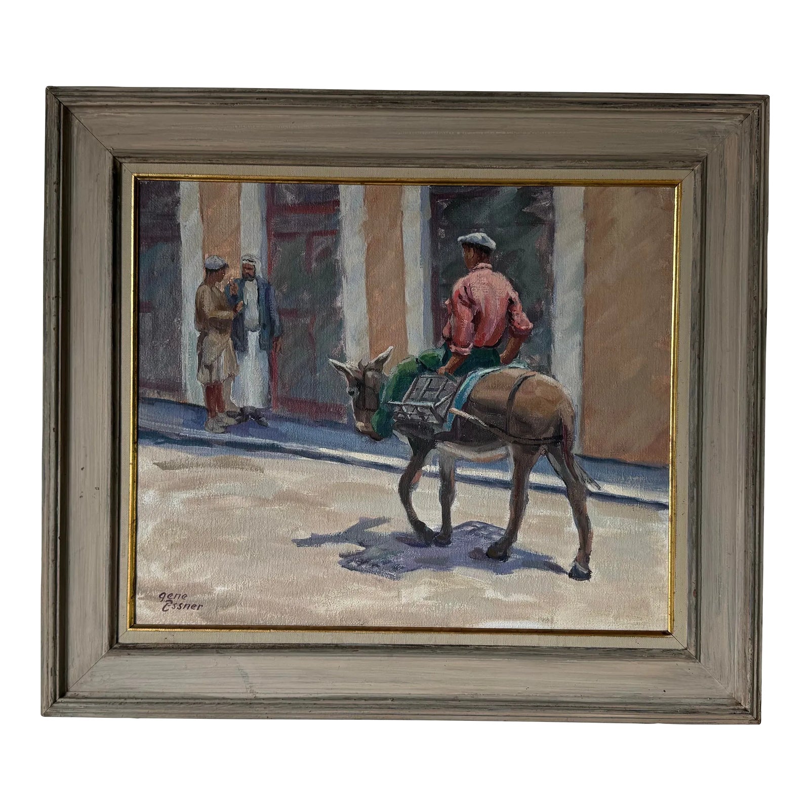 Vintage Gene Essner Donkey Ride - Figurative Oil on Canvas Painting ...