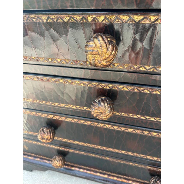 1980s Pair Stylized Lacquer Leather Etched Chests - Vintage | Chairish