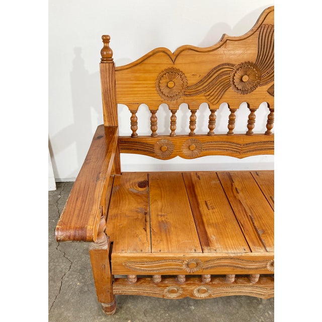 Vintage Carved Wood Mexican Folk Art Bench | Chairish