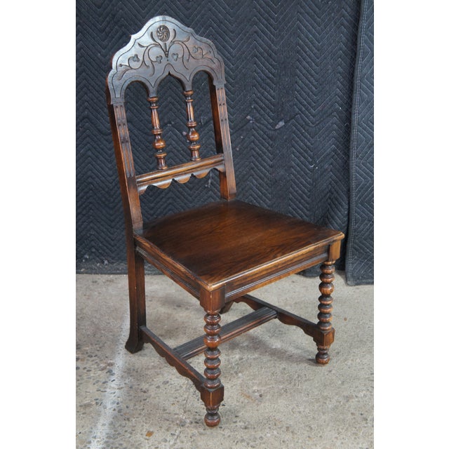 6 Antique Jacobean Spanish Revival Oak Dining Chairs Gothic Arched Back ...