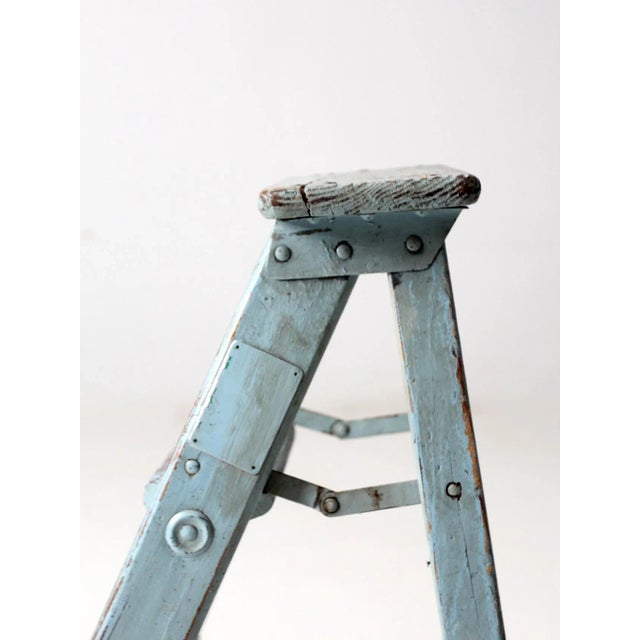 Vintage Wooden Blue Step Ladder | Chairish
