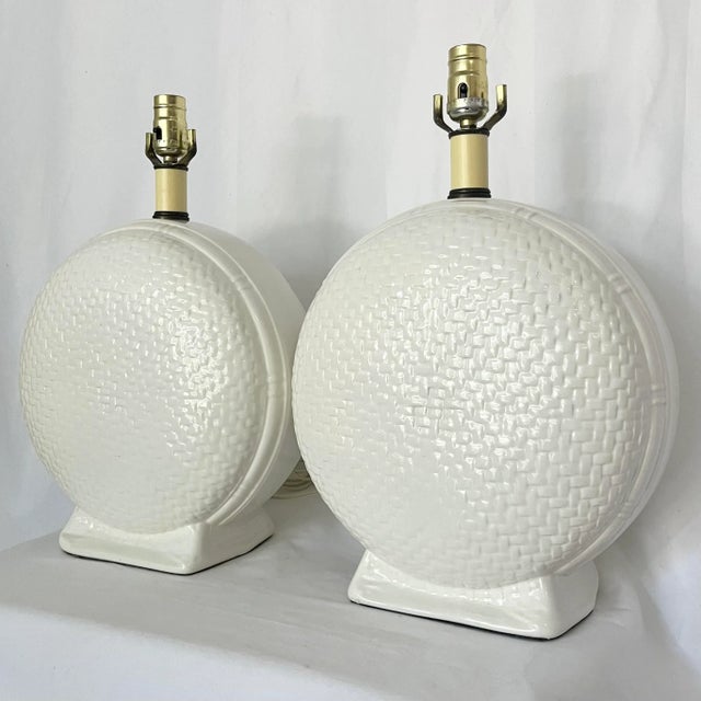 Vintage Round Ceramic Basket Lamps- a Pair | Chairish