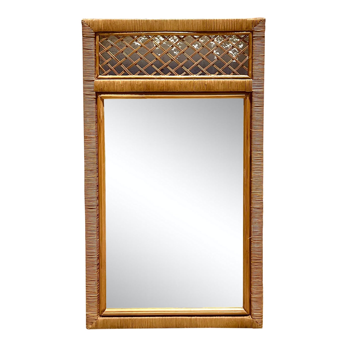 Vintage Coastal Wrapped Rattan Wall Mirror | Chairish