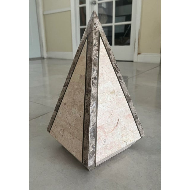 1980s Tessellated Stone Pyramid With Brass Inlay | Chairish