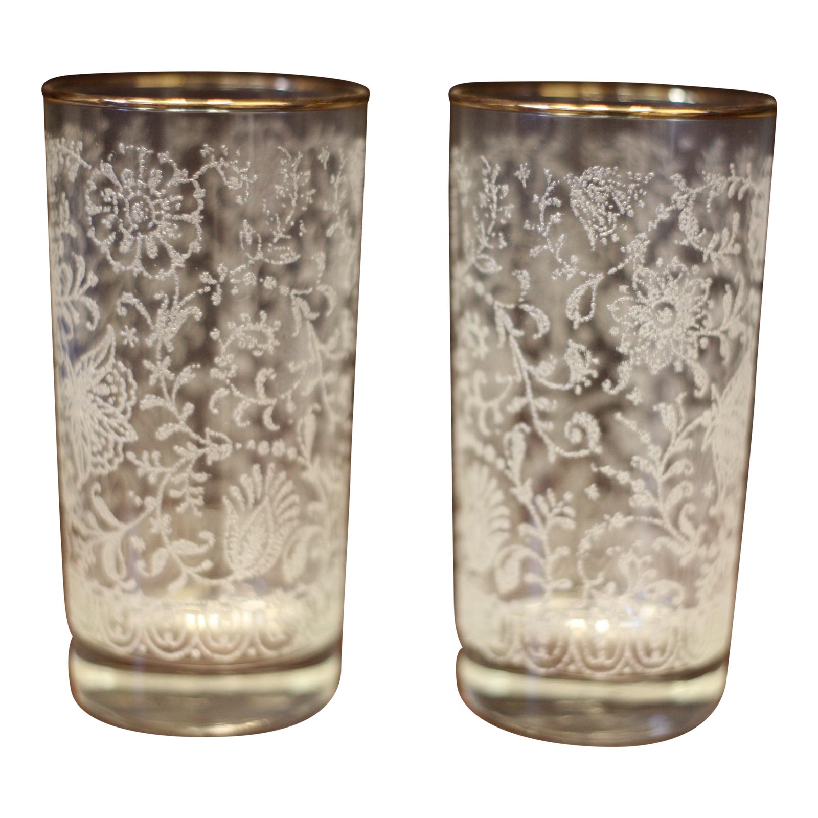 Vintage Libby Floral Embossed Frosted Etched Glasses Tumblers - a Pair ...