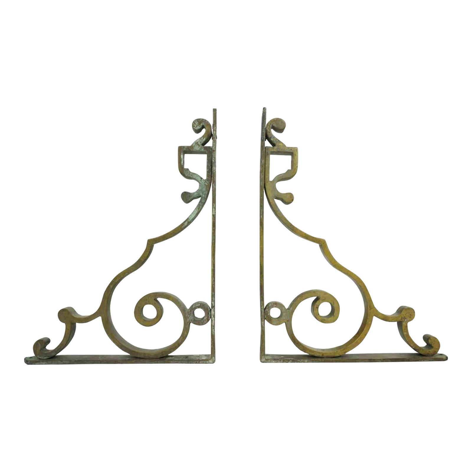 Pair of Vintage Bronze Curled Shelf Brackets | Chairish
