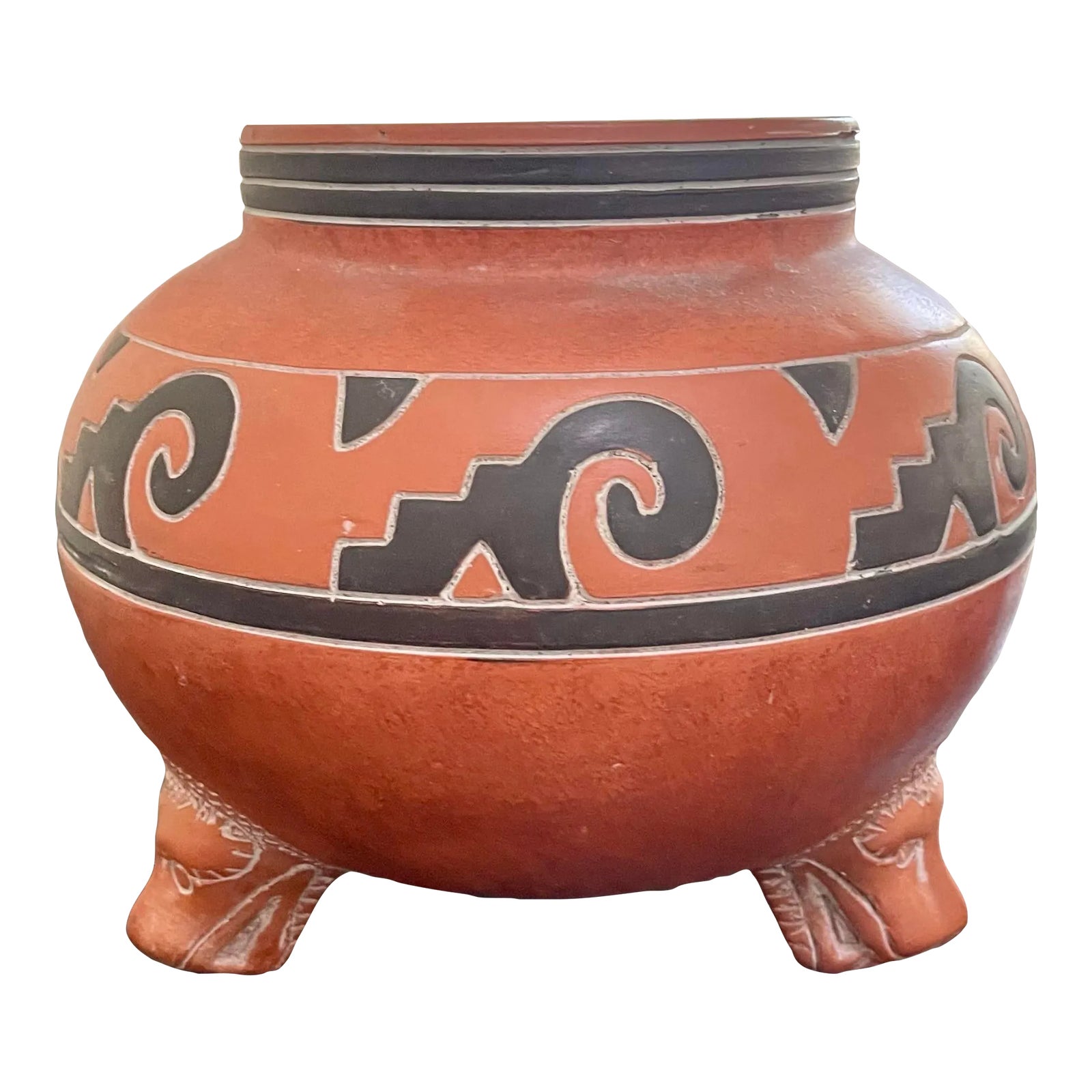 Vintage Leopoldo De Mexico Aztec Red Clay Pottery Pot or Vase | Chairish