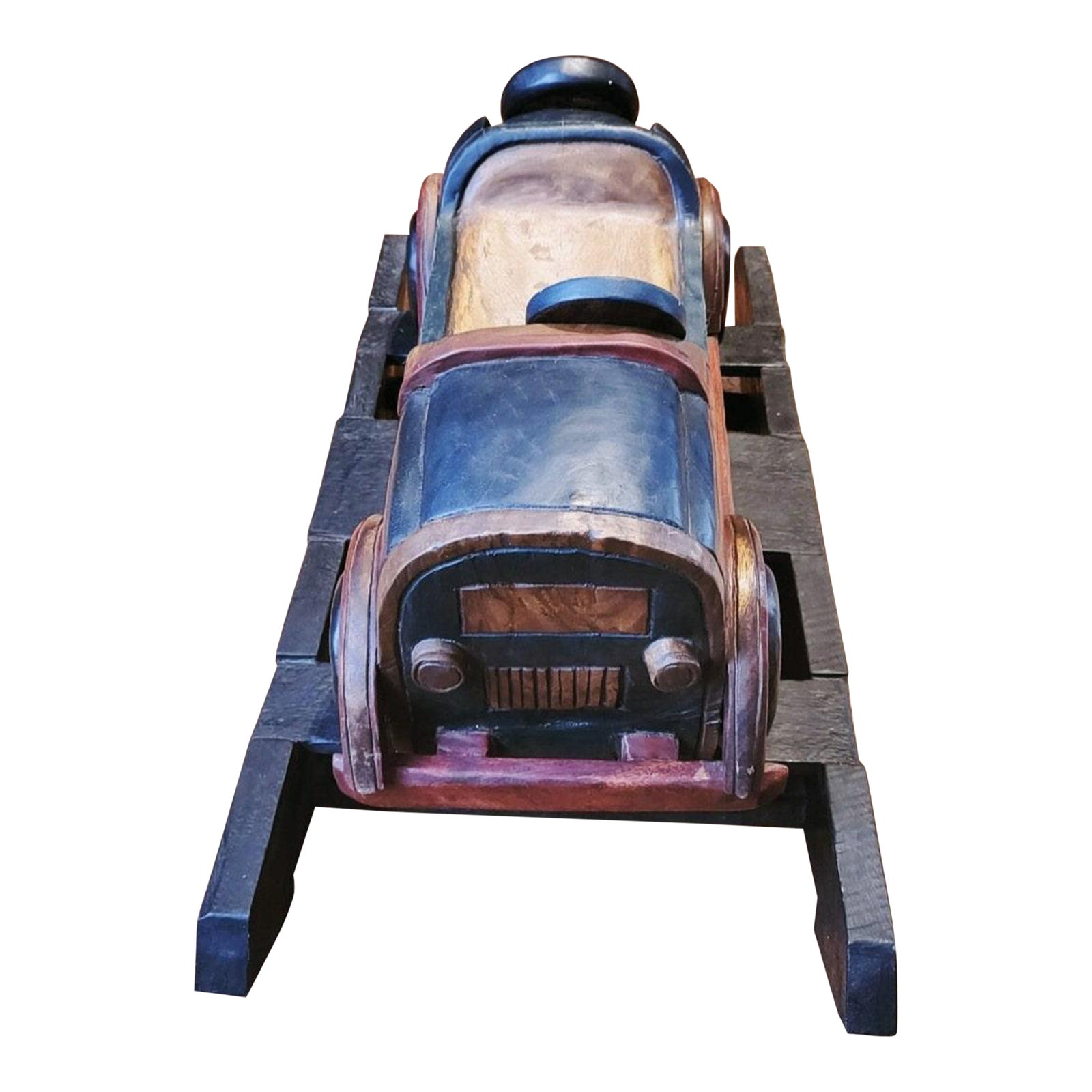 Carved Wooden Rocking Car | Chairish