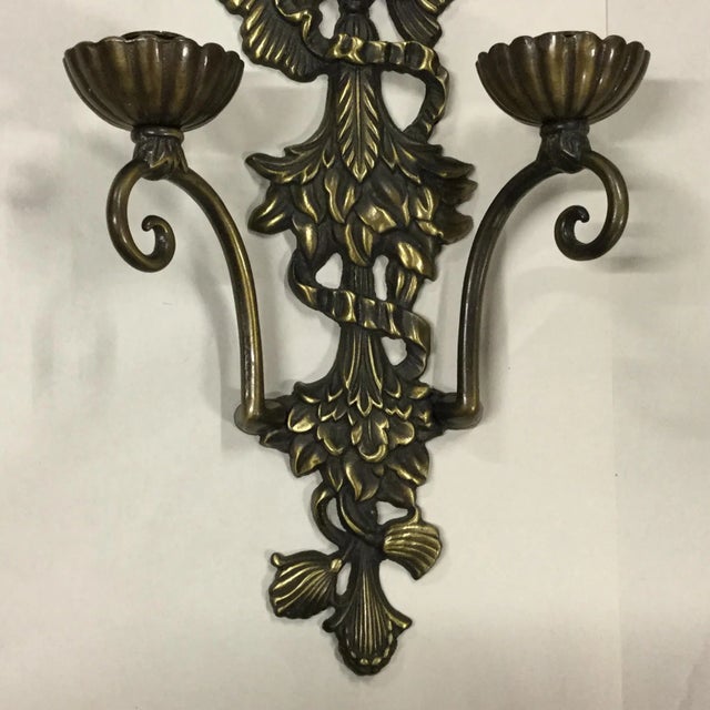 Mid-Century Hollywood Regency Ribbons and Pinecones 2-Arm Wall Candle ...