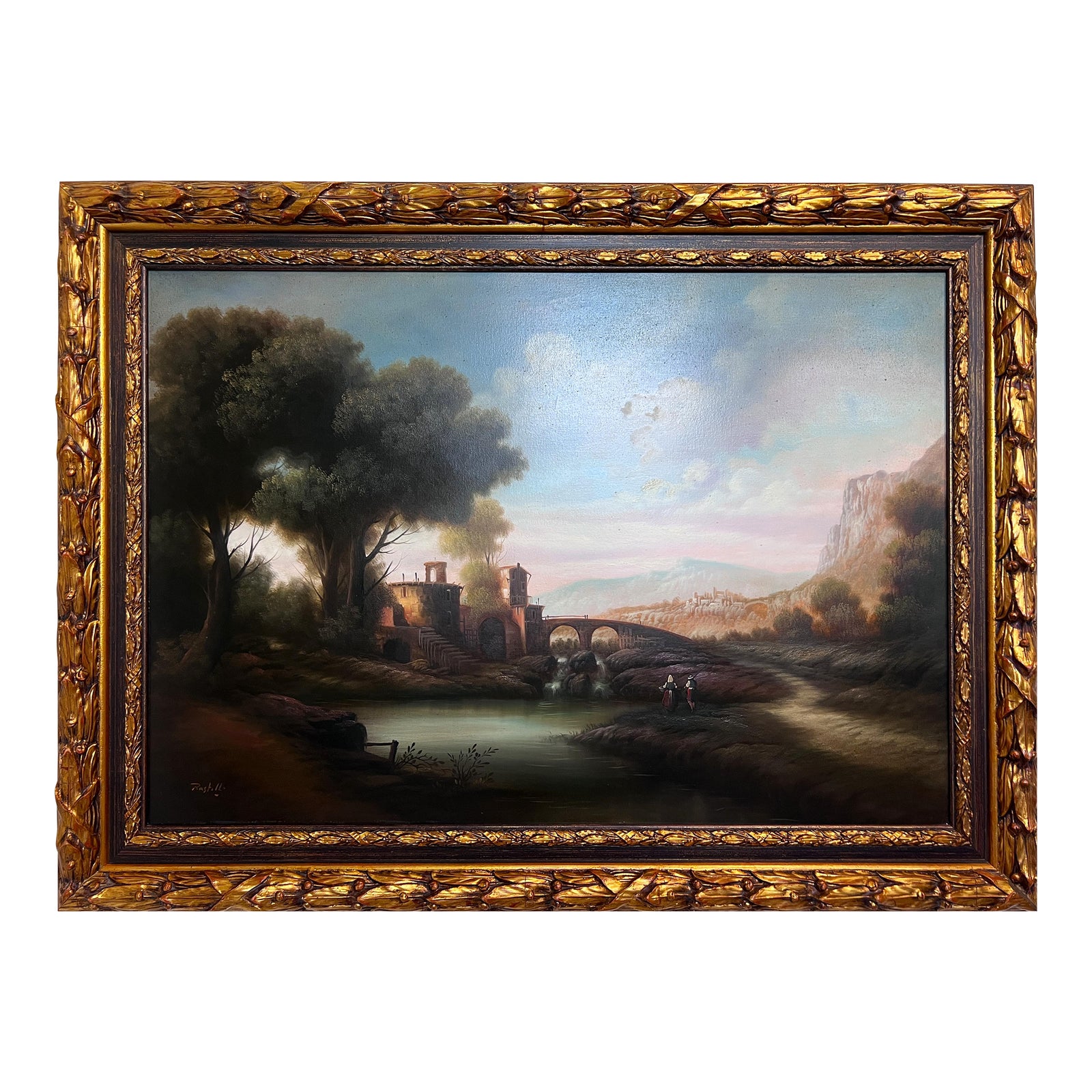 Antique Italian Landscape Oil Painting Signed Rastelli, Vintage Framed ...