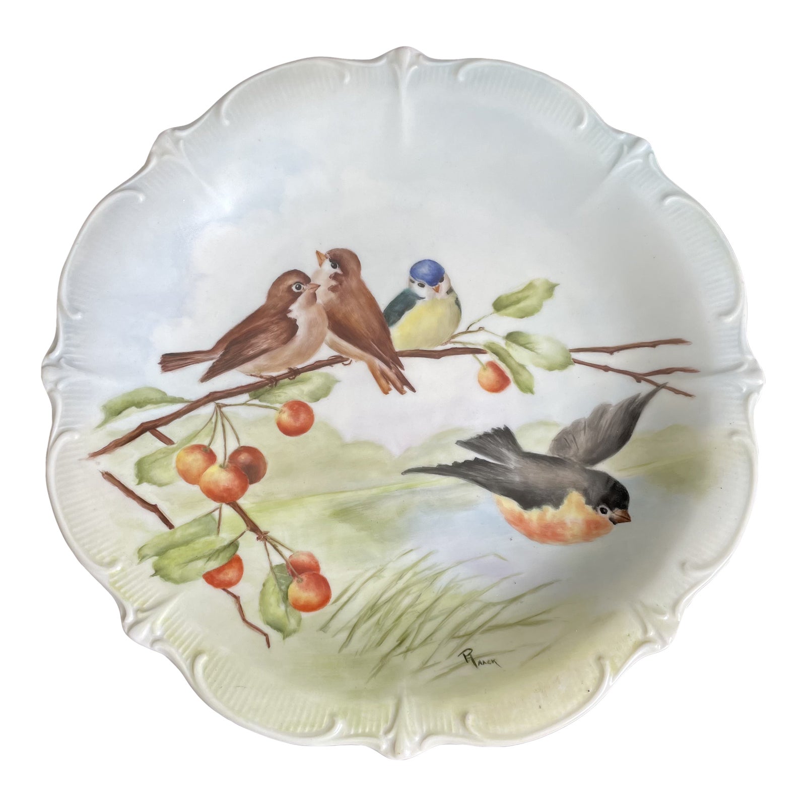 Vintage Hand Painted Birds, Cherry Tree, Lake Scenery Platter by ...