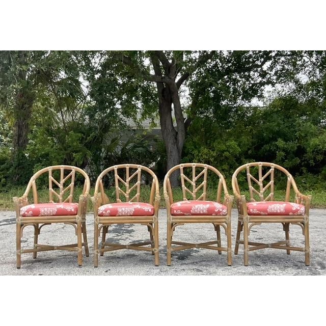 Vintage Coastal McGuire Chevron Rattan Dining Chairs - Set of 4 | Chairish