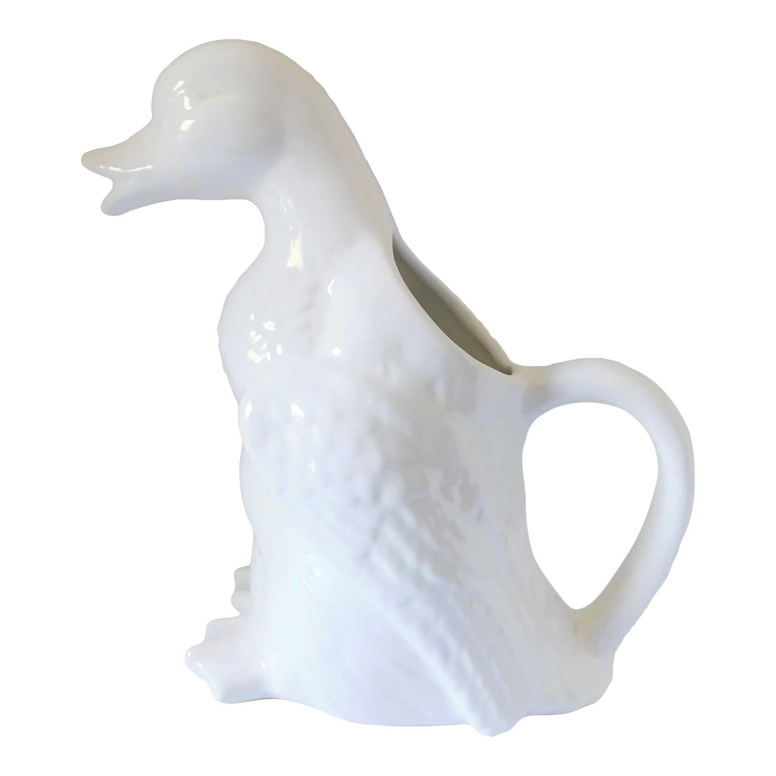 White Ceramic Vintage Duck Pitcher | Chairish
