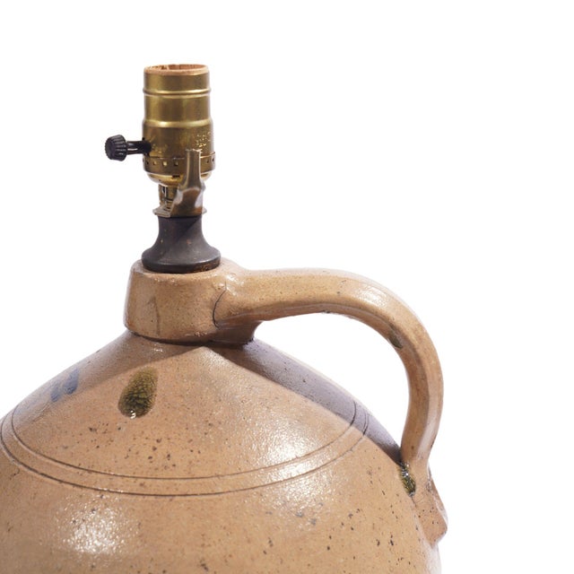 American Stoneware Jug Lamp With Wood Base and Hand-Loomed Wool ...