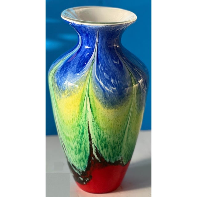 Vintage Cased Art Glass Polychrome Vase | Chairish