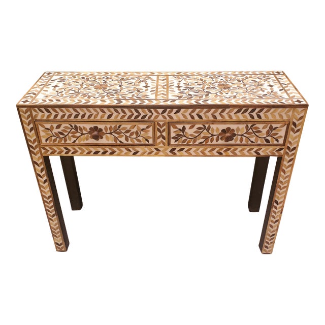 Contemporary Traditional Handmade Moroccan Resin and Walnut Wood Console Table | Chairish