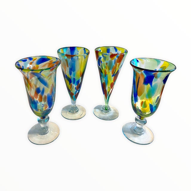 Vintage Mexican Hand-Blown Confetti Glassware- Set of 4 | Chairish