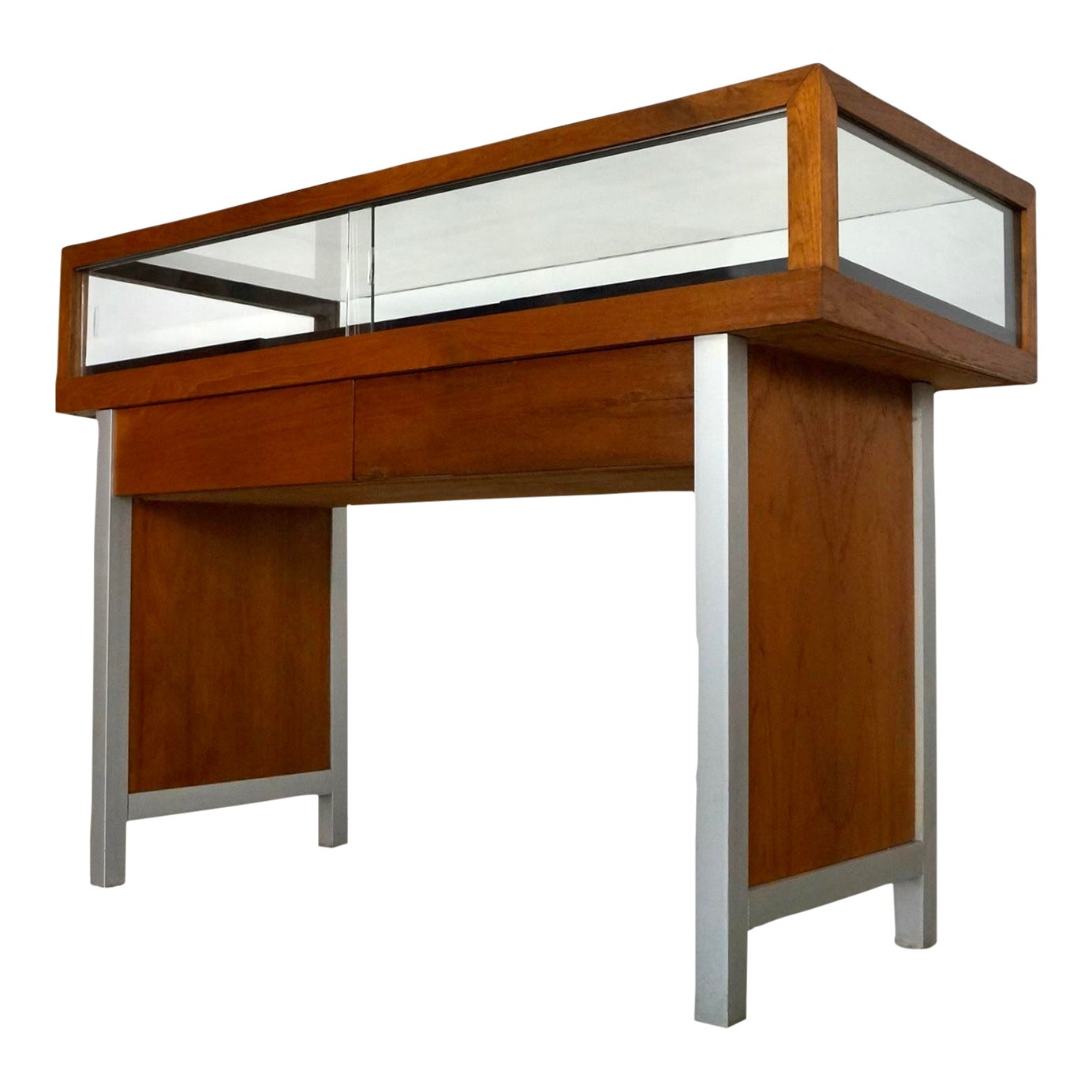 1960’s Danish Modern Teak & Aluminum Glass Display Case Cabinet | Chairish