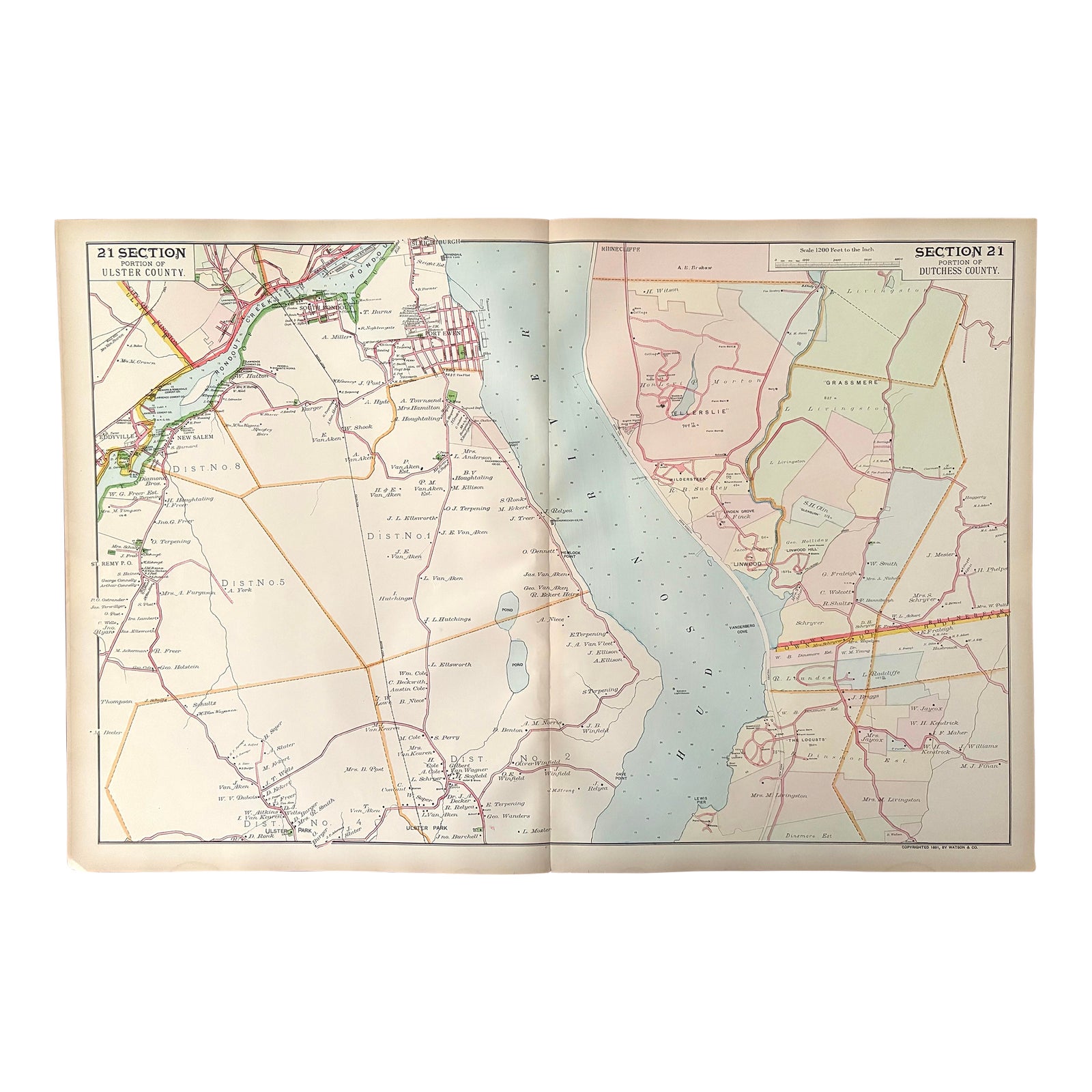 Antique Hudson Valley Map - Section 21 of Ulster and Dutchess Counties ...