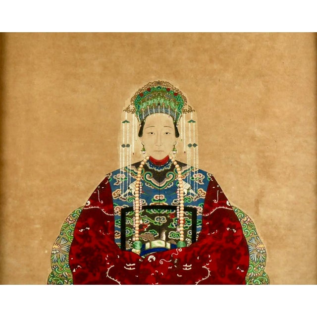 Pair of Chinese Ancestral Portraits in Faux Bamboo Frames | Chairish