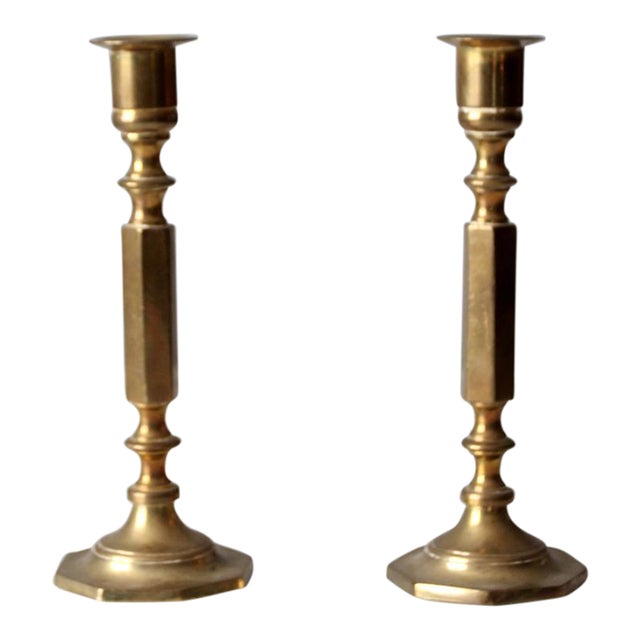 Vintage Brass Candlestick Holders Pair | Chairish