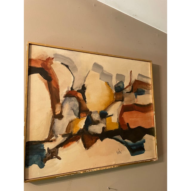 1950s Abstract Modernist Painting Signed LMV | Chairish