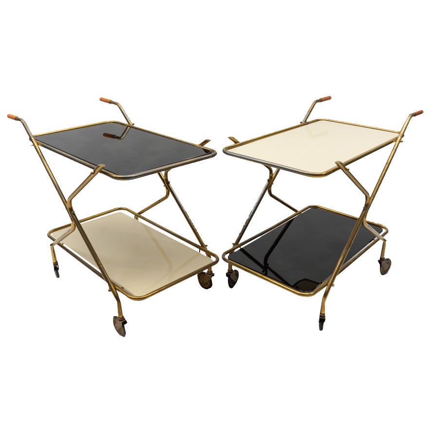 Mid-Century Modern Brass and Glass Serving Carts, 1950s, Set of 2 ...
