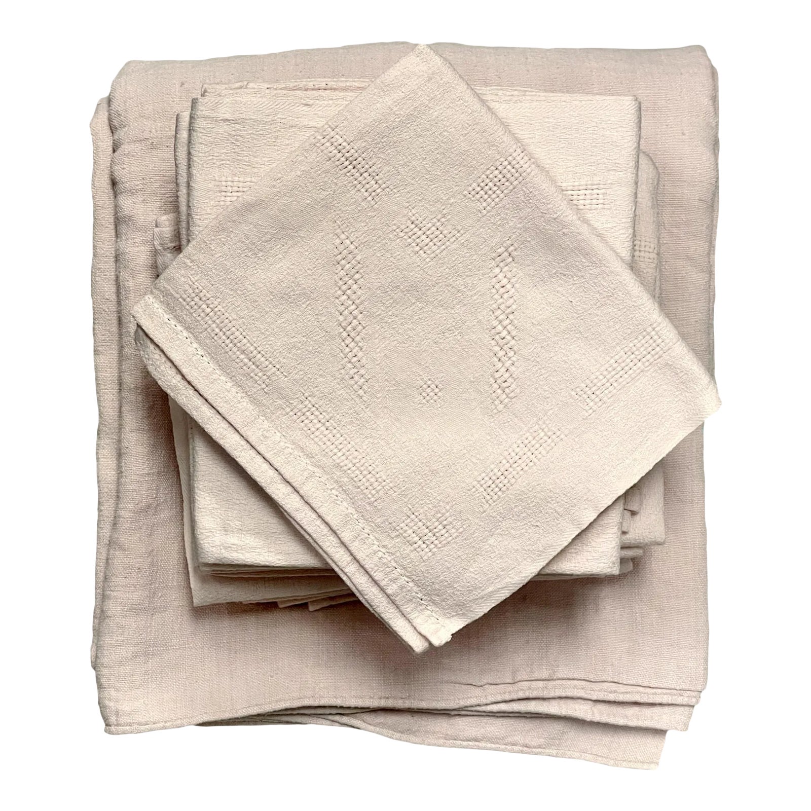 1920s French "Blush" Dinner Napkins W/ Tablecloth, 13 Pieces | Chairish