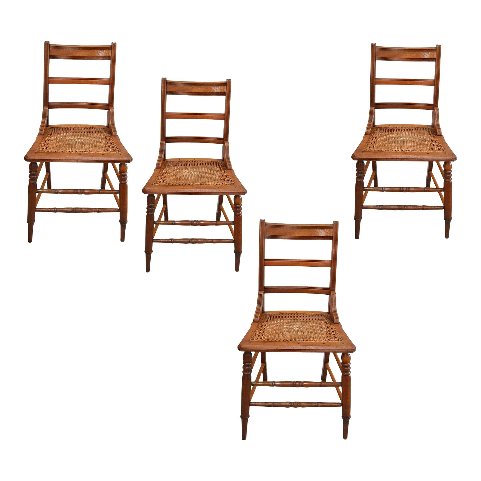 Late 19th Century American Classical Cherry Wood Chairs With Caned ...