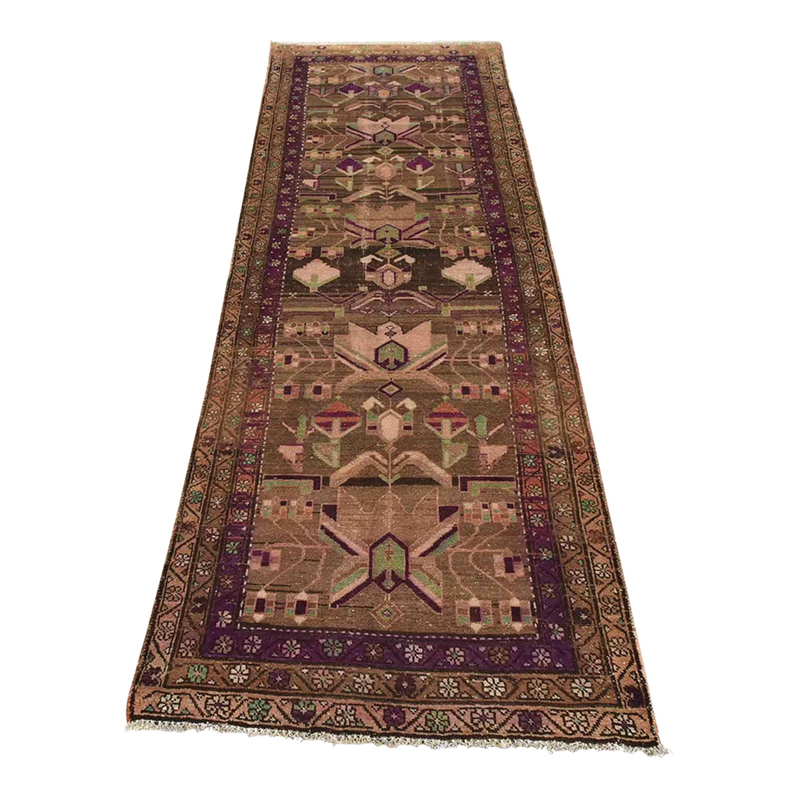 Meshkin Runner 3'7'' X 9'7'' Brown Wool Semi-Antique Tribal Hand ...