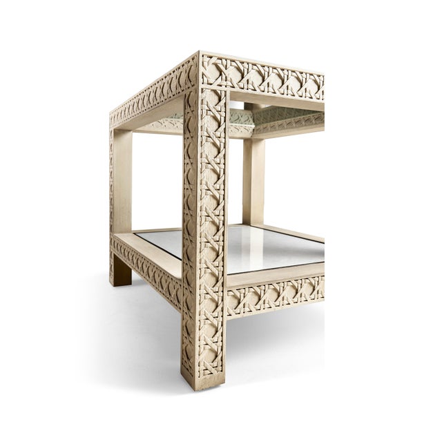 Water Cnoidal Cane Carved End Table | Chairish
