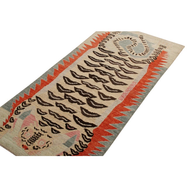 Handknotted Fire and Ocean Tiger Rug, 2'x6' | Chairish