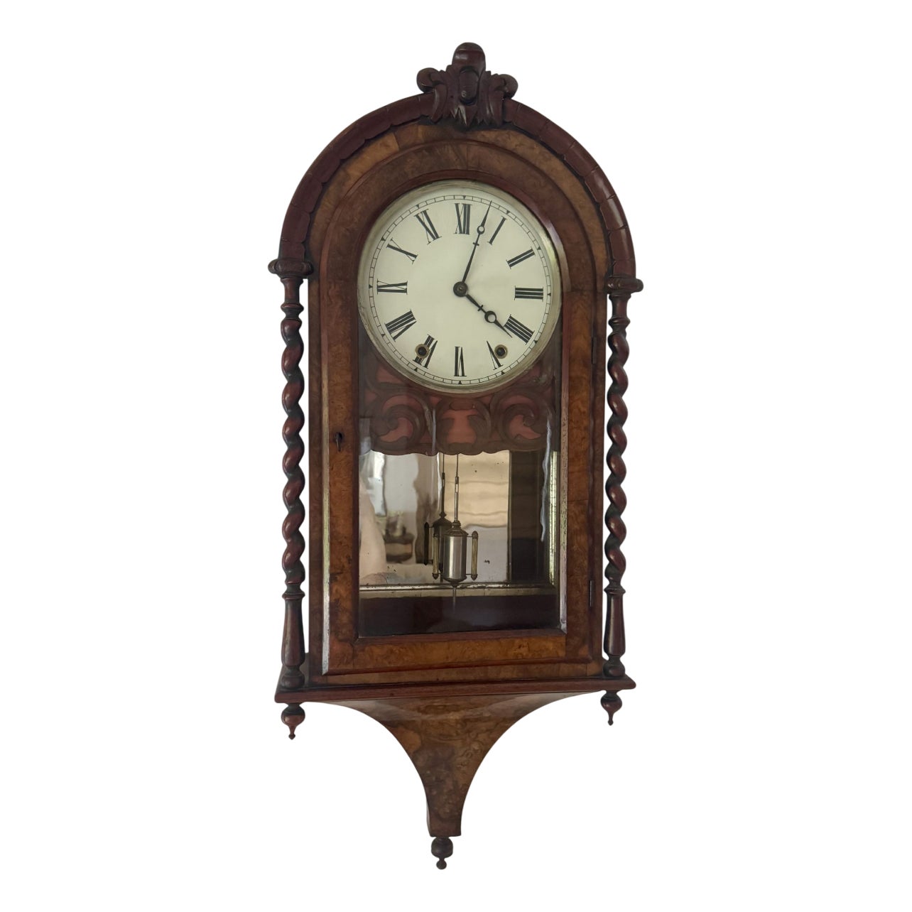 Antique Victorian Burr Walnut Wall Clock, 1860s | Chairish