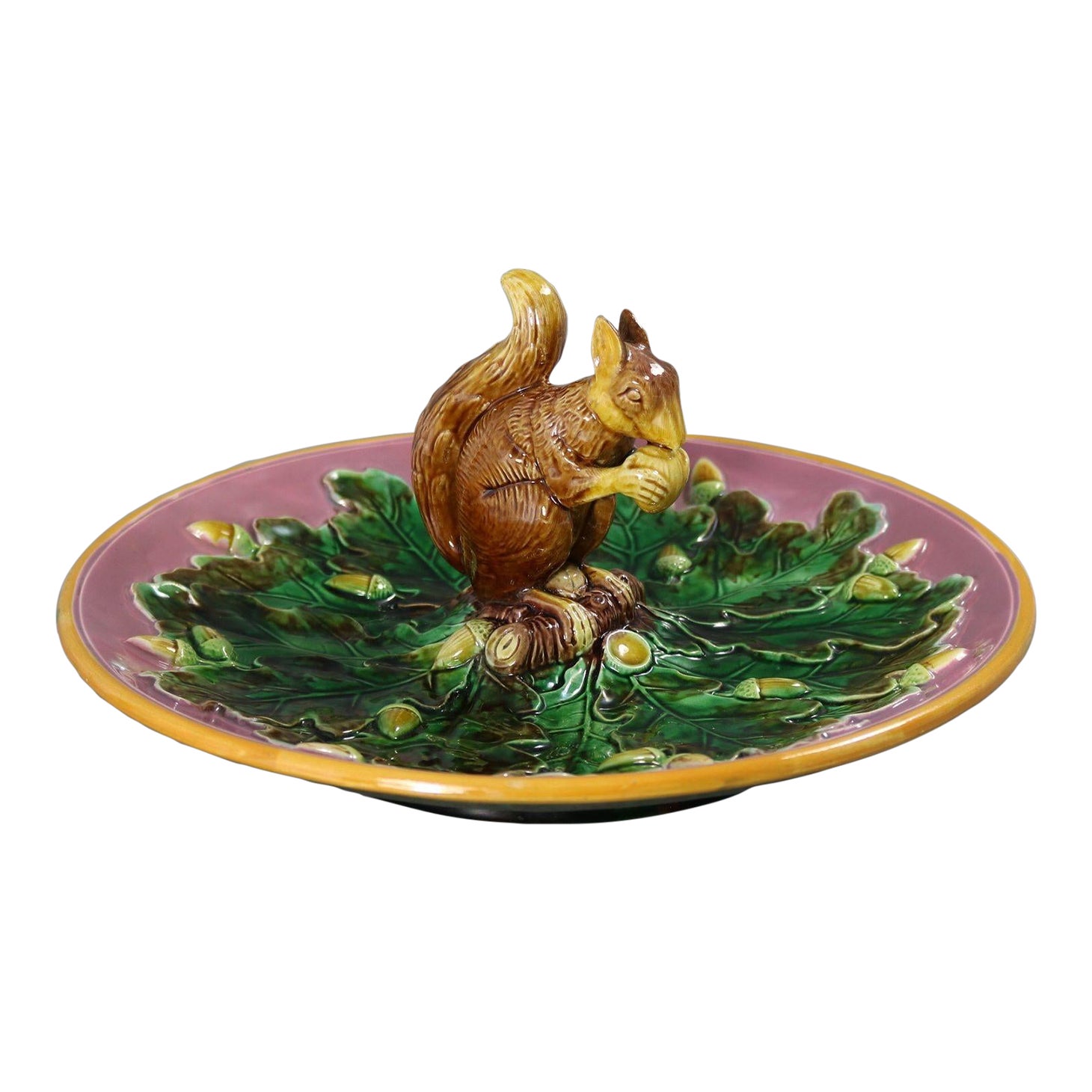 Rare Circular George Jones Majolica Squirrel Nut Dish | Chairish