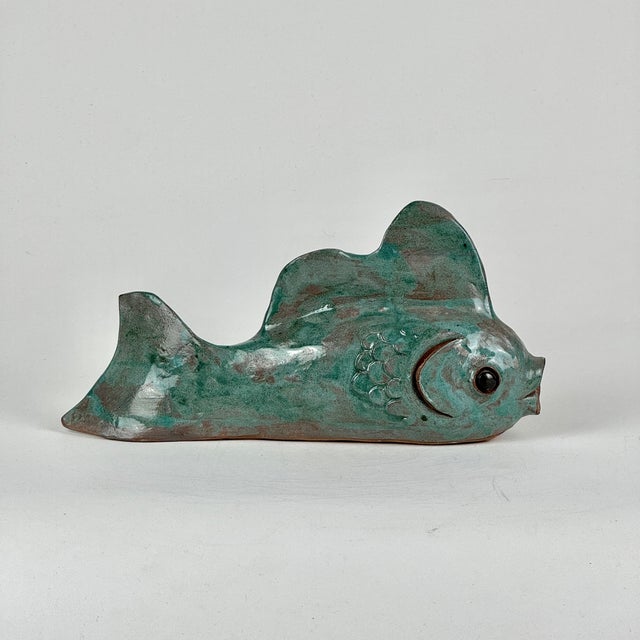 1970s Whimsical Vintage Signed Ceramic Fish Sculpture in Aqua Color ...